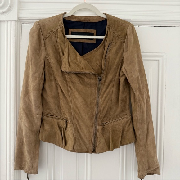 Zara | Jackets & Coats | Zara Ruffle Detail Suede Moto Jacket | Poshmark